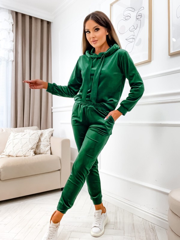 Welurowy komplet dresowy z kapturem YOGA Zielony | UBRANIA \ DRESY ...