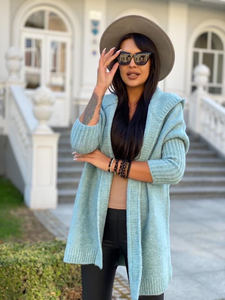 Sweter Kardigan z kapturem Pola Turkusowy Turkusowy | SWETRY ...